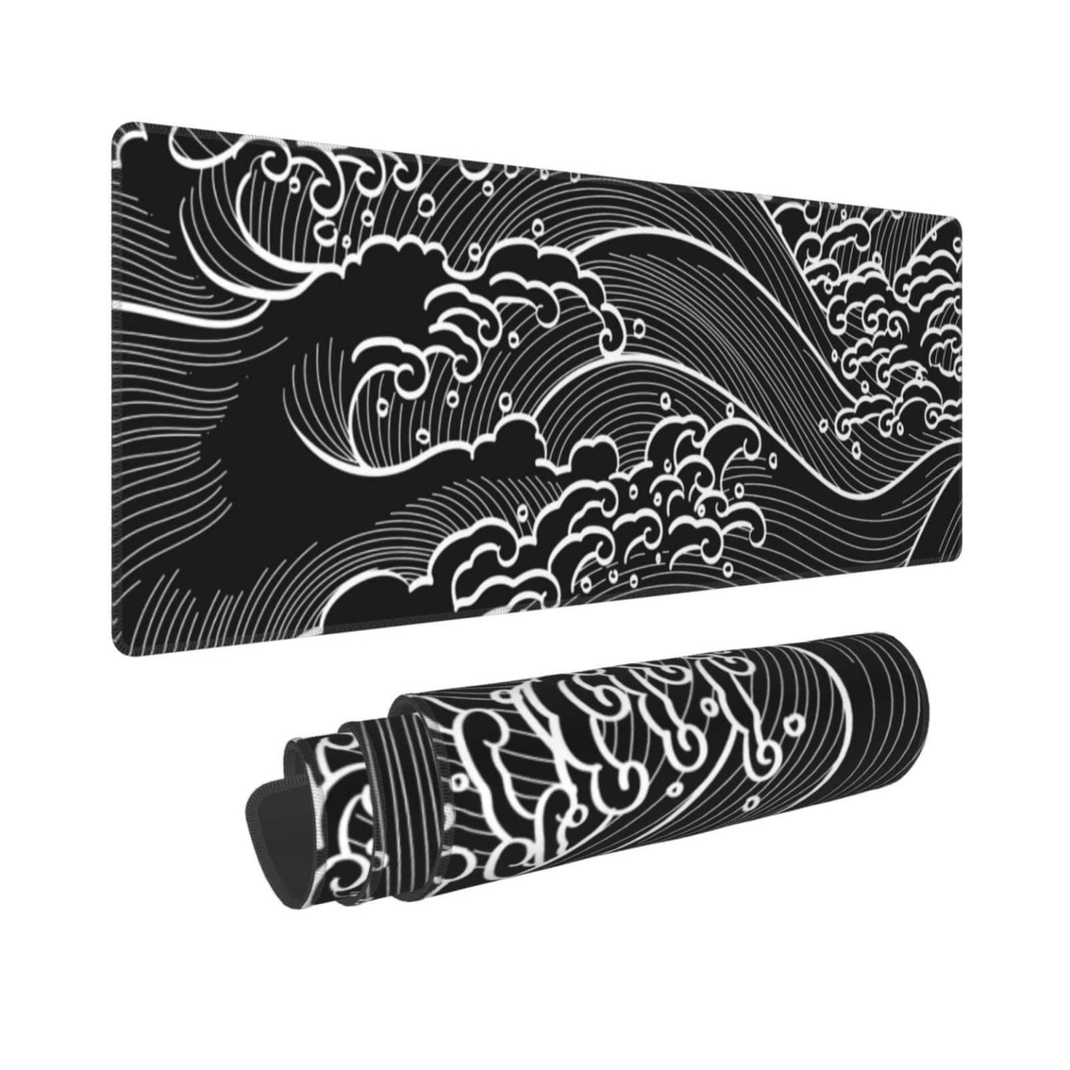 Japanese Wave Black and White Mousepad - PC MOD NEPAL